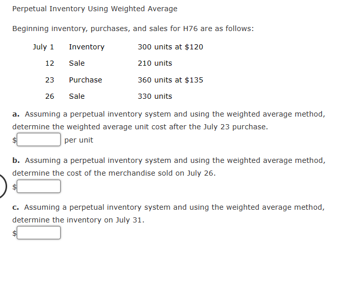 Solved Perpetual Inventory Using Weighted Average Beginning | Chegg.com