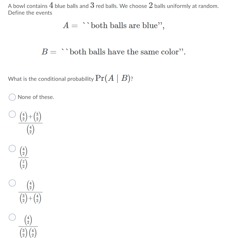 Solved A bowl contains 4 blue balls and 3 red balls. We | Chegg.com