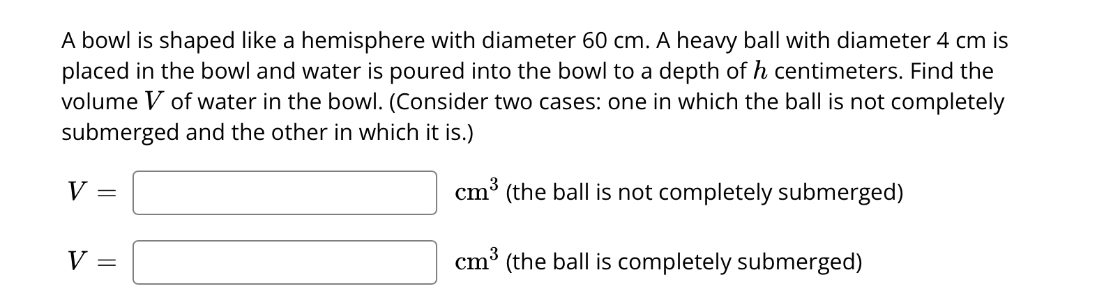 Solved A bowl is shaped like a hemisphere with diameter | Chegg.com