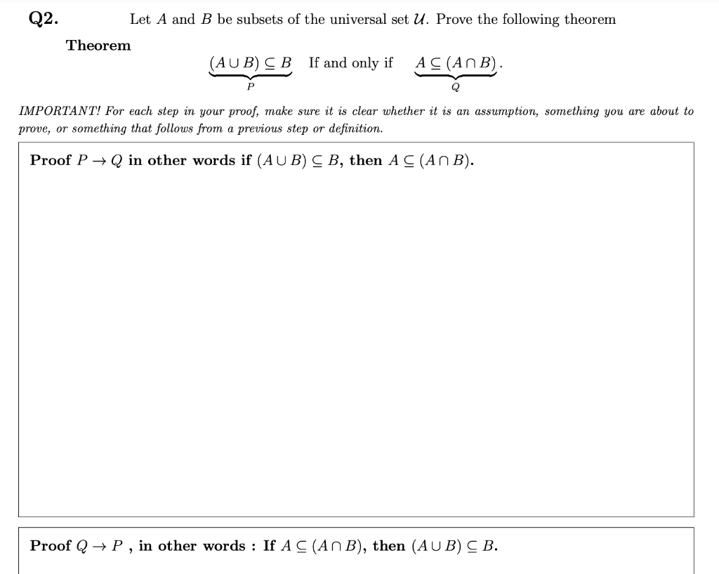 Solved Q2. Let A and B be subsets of the universal set U. | Chegg.com