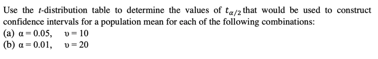 Solved Use the t-distribution table to determine the values | Chegg.com