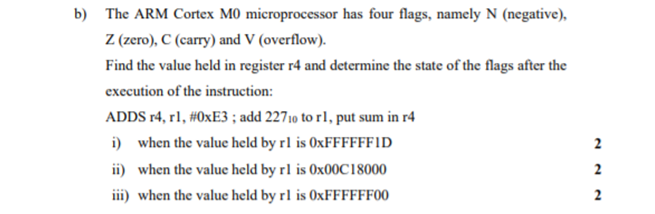Solved b) The ARM Cortex MO microprocessor has four flags, | Chegg.com