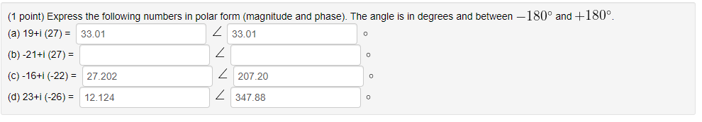Solved (1 point) Express the following numbers in polar form | Chegg.com