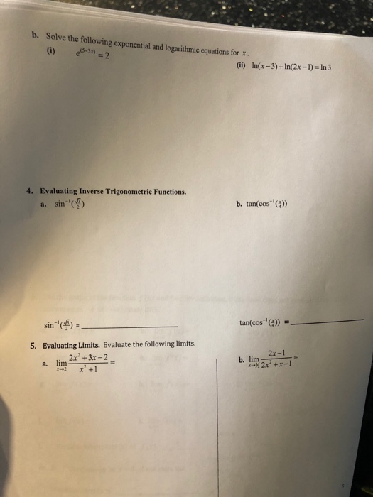 Solved b. Solve the following exponential and logarithmic | Chegg.com
