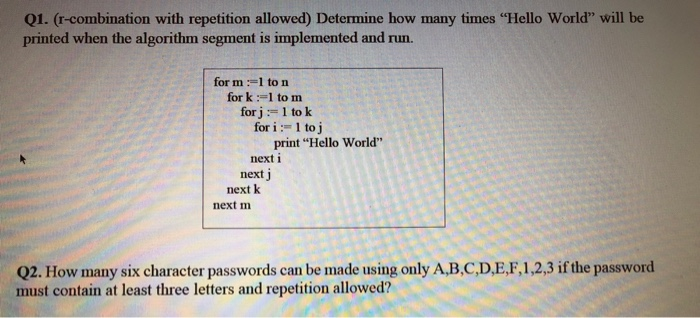 Solved Q1. (r-combination with repetition allowed) Determine | Chegg.com