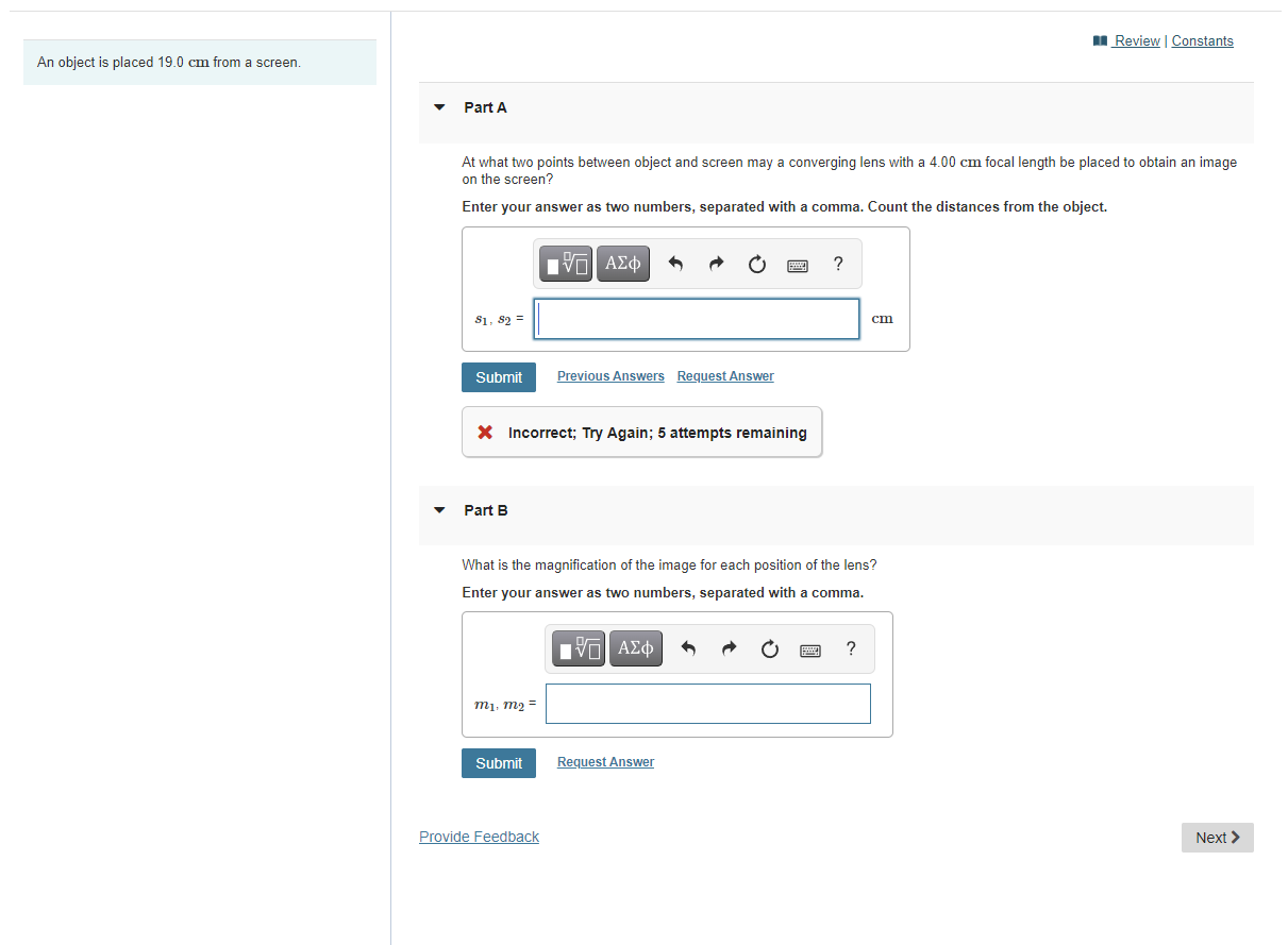 Solved Review Constants An object is placed 19.0 cm from a | Chegg.com