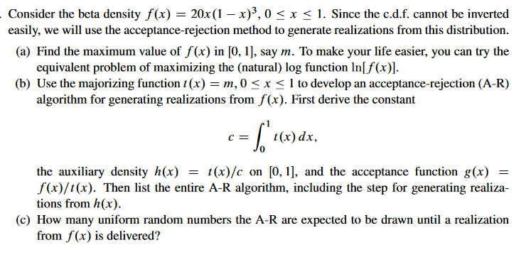 Consider the beta density f(x)=20x(1-x)3,0≤x≤1. | Chegg.com