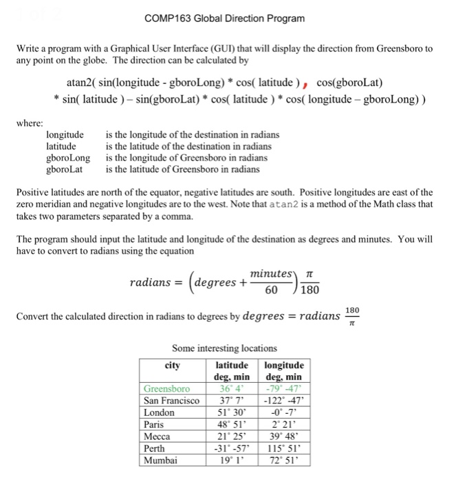 Solved COMP163 Global Direction Program Write a program with | Chegg.com