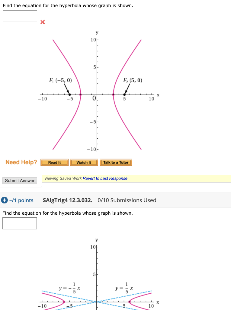 Solved Find the equation for the hyperbola whose graph is | Chegg.com