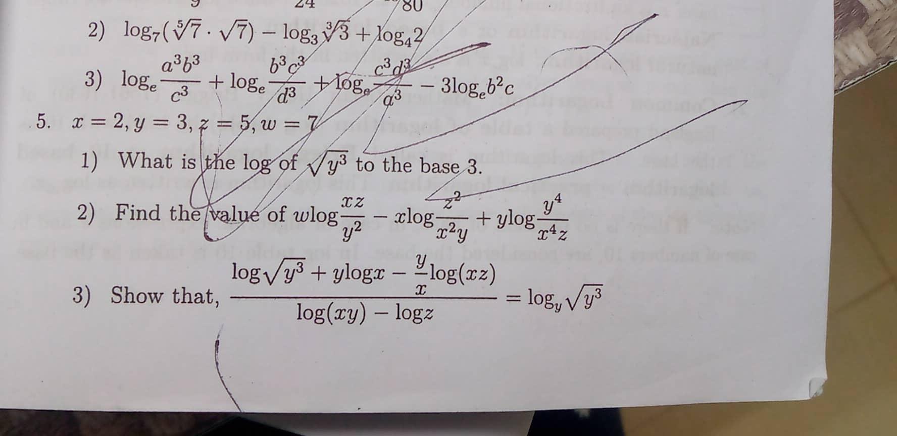 Solved 24 80 2) log7 (7√√7) - log33+ log42 a³f3 633 c³d² 3) | Chegg.com