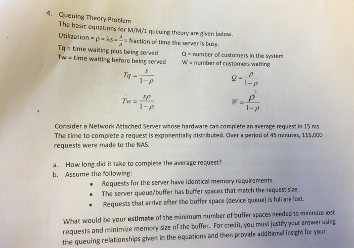 4. Queuing Theory Problem The basic equations for | Chegg.com