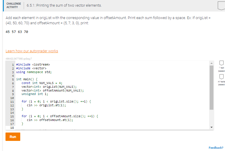 Solved Add each element in origList with the corresponding | Chegg.com