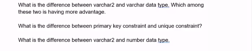 Solved What is the difference between varchar2 and varchar | Chegg.com
