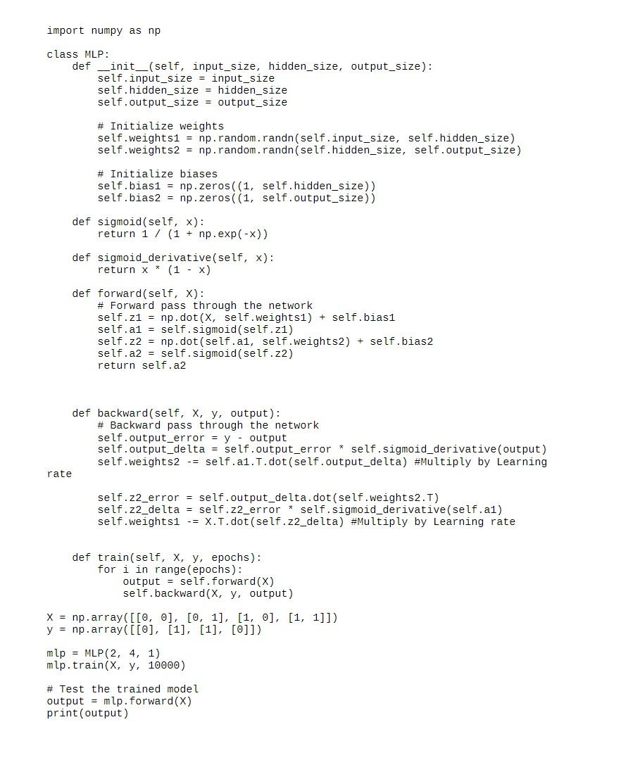 Solved Modify the code mlp.py ↓ to create the same MLP and | Chegg.com