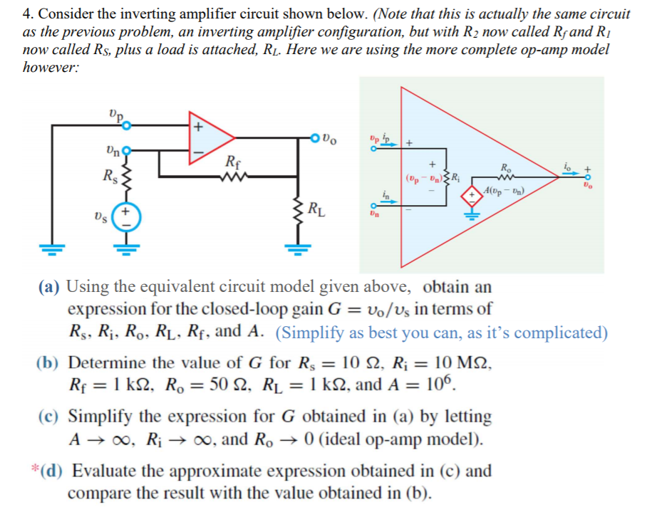 Solved 4. Consider the inverting amplifier circuit shown | Chegg.com