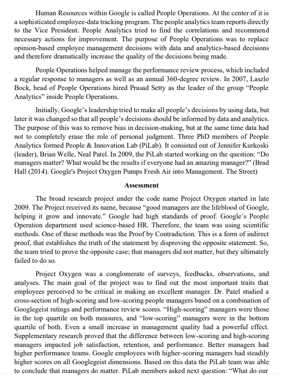 Solved GOOGLE'S PROJECT OXYGEN: DO MANAGERS MATTER? | Chegg.com