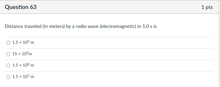 Solved Question 63 1 pts Distance traveled (in meters) by a | Chegg.com