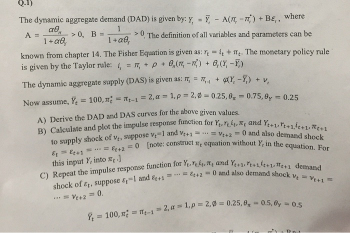Solved The dynamic aggregate demand (DAD) is given by: =--A( | Chegg.com