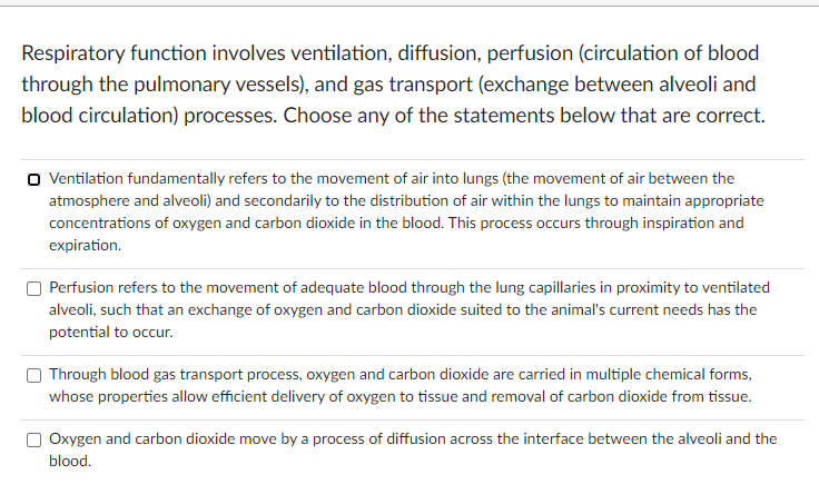 Solved Respiratory function involves ventilation, diffusion, | Chegg.com
