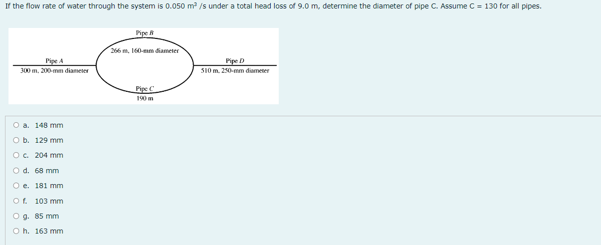 Solved e flow rate of water through the system is 0.050 m3/s | Chegg.com