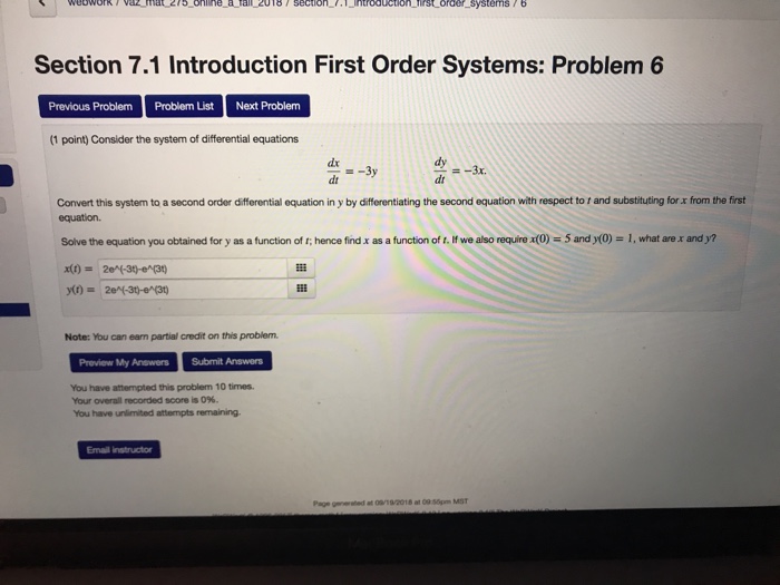 Solved Section 7 1 Introduction First Order Systems Problem