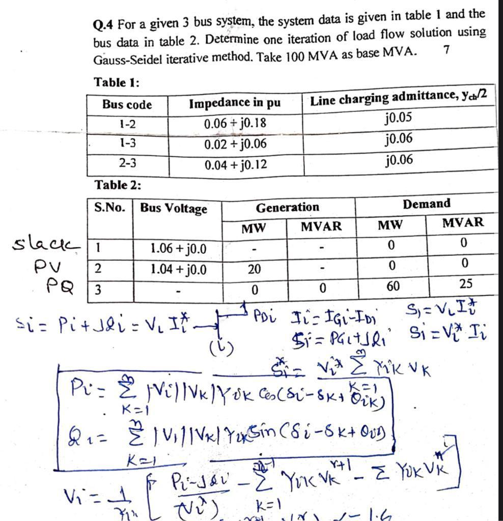 Solved Q.4 For a given 3 bus system, the system data is | Chegg.com