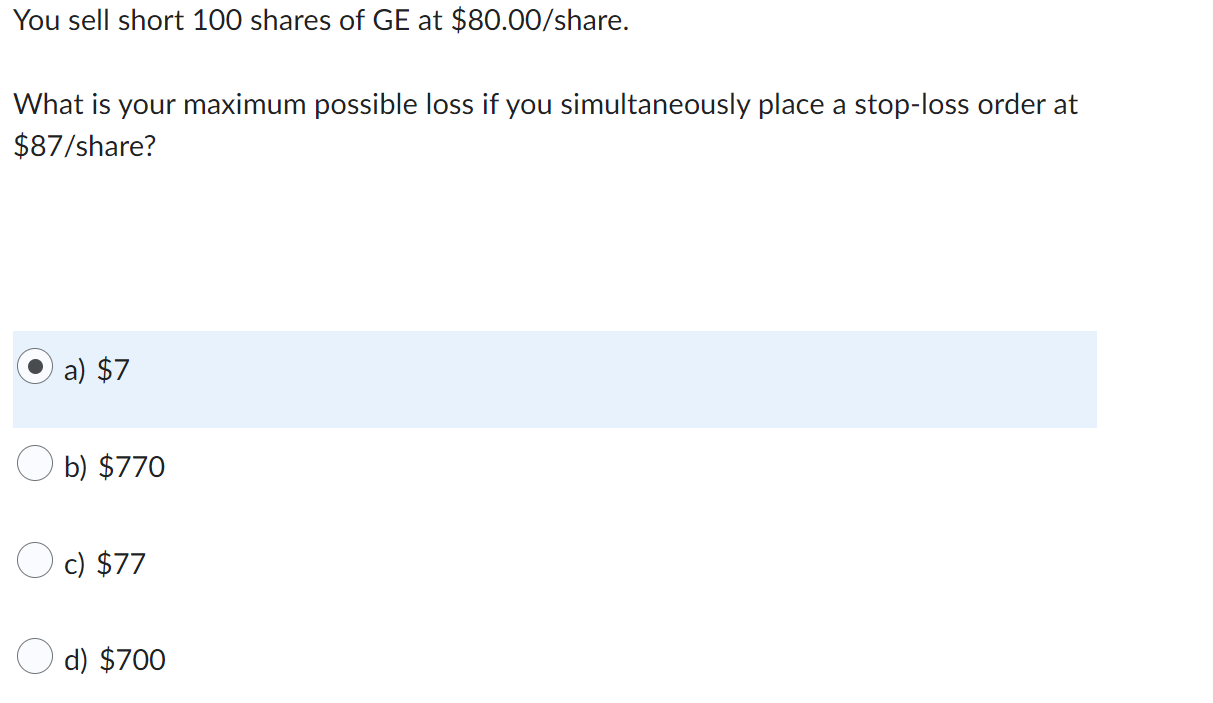 Solved You sell short 100 shares of GE at $80.00/share. What | Chegg.com