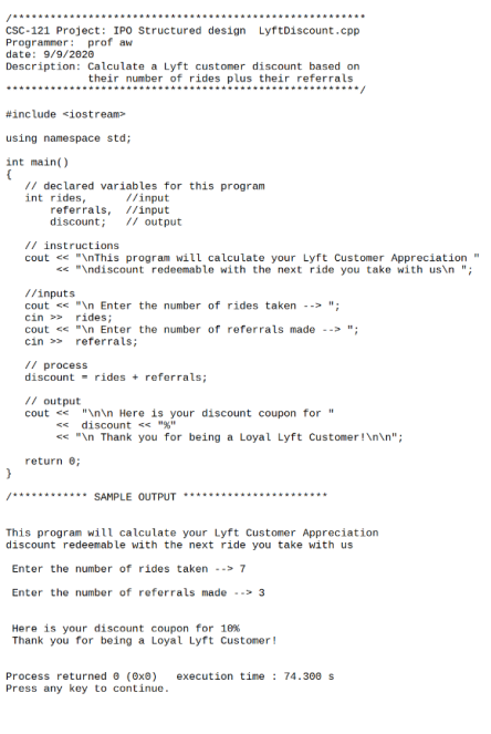 Solved Revise the LyftDiscount.cpp program to limit the | Chegg.com