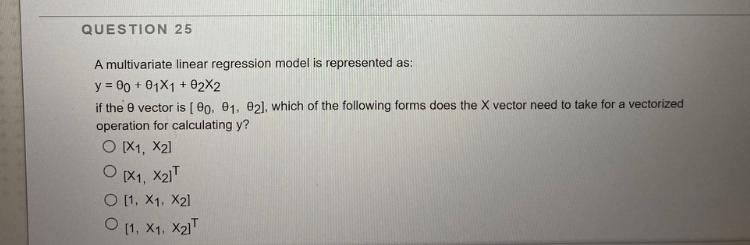 Solved A multivariate linear regression model is represented | Chegg.com