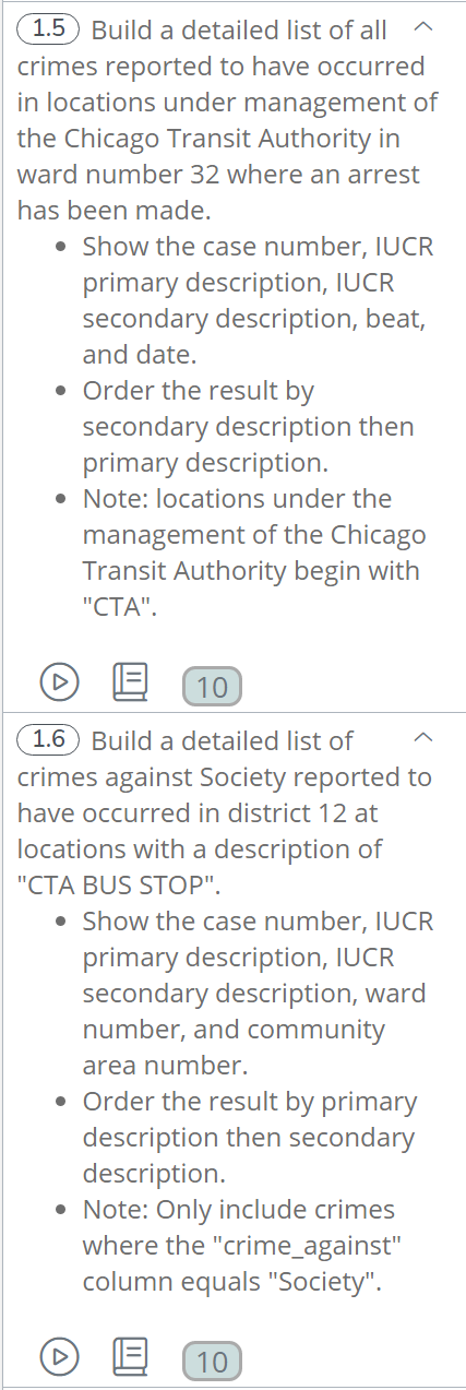 Solved (1.5) Build a detailed list of all 人 crimes reported | Chegg.com