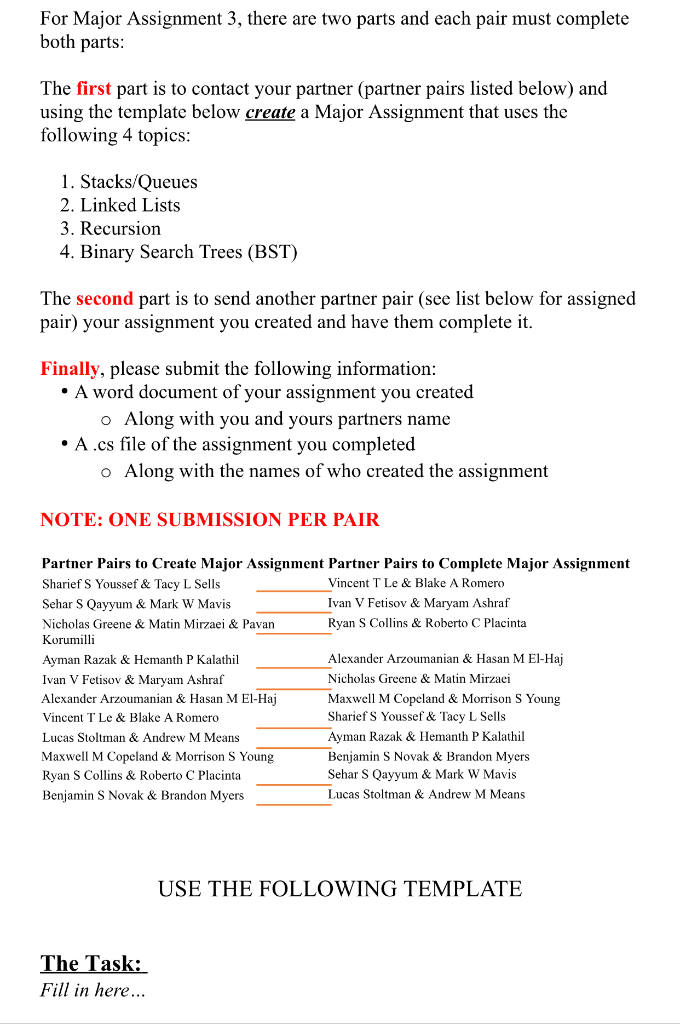 For Major Assignment 3, there are two parts and each | Chegg.com