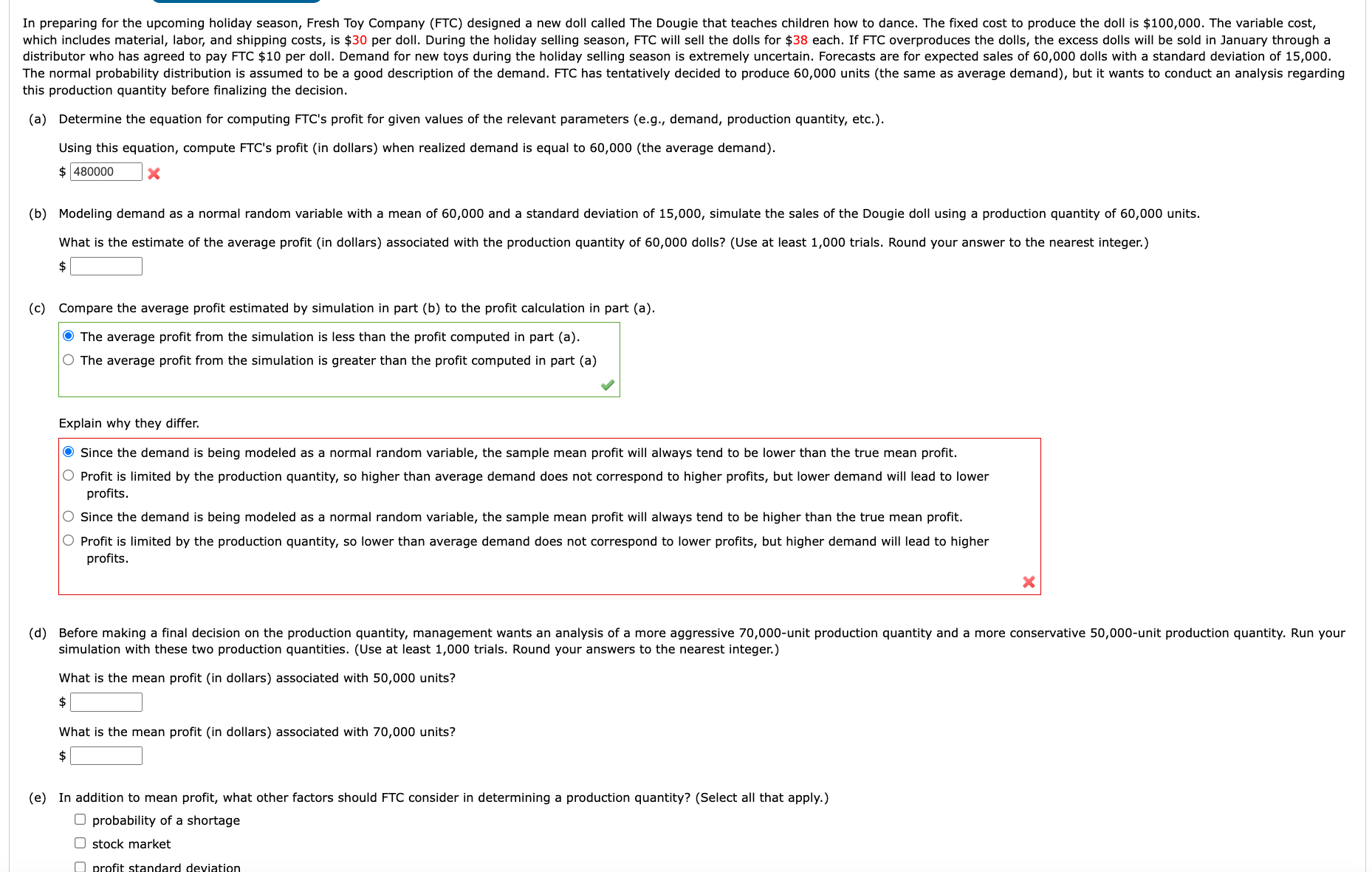 Solved The average profit from the simulation is less than | Chegg.com