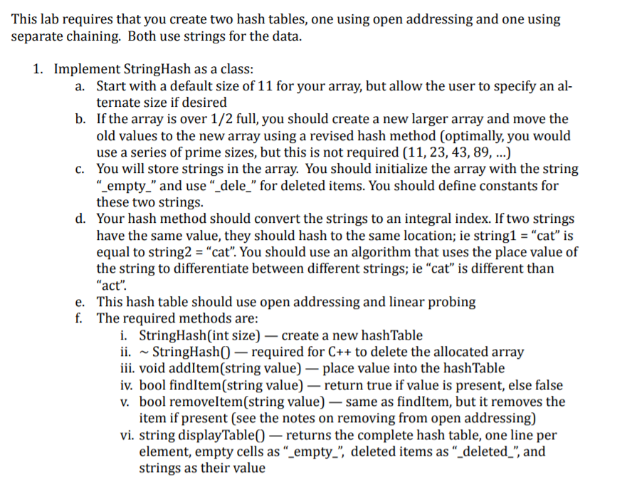 This lab requires that you create two hash tables, | Chegg.com