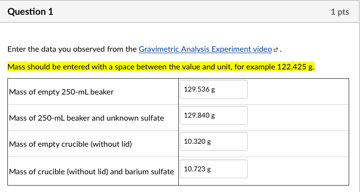 Solved In this experiment, we assume a 100% yield of the | Chegg.com
