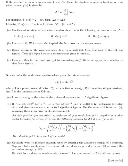 1. If the absolute error of a measurement I is Ar, | Chegg.com