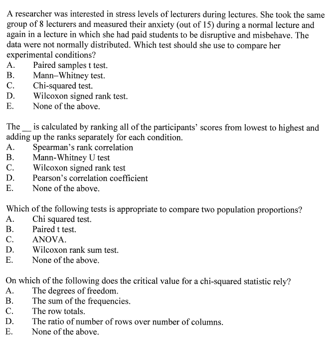 Solved A researcher was interested in stress levels of | Chegg.com