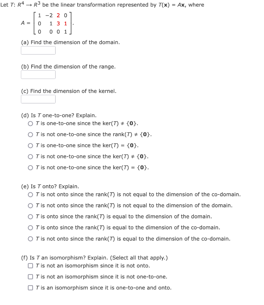 Solved R4→R3 be the linear transformation represented by | Chegg.com