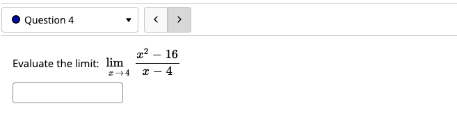 Solved Evaluate the limit: limx→4x−4x2−16 | Chegg.com