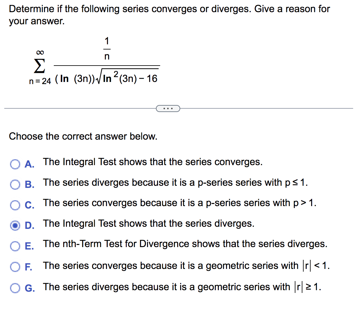 Solved Determine if the following series converges or | Chegg.com