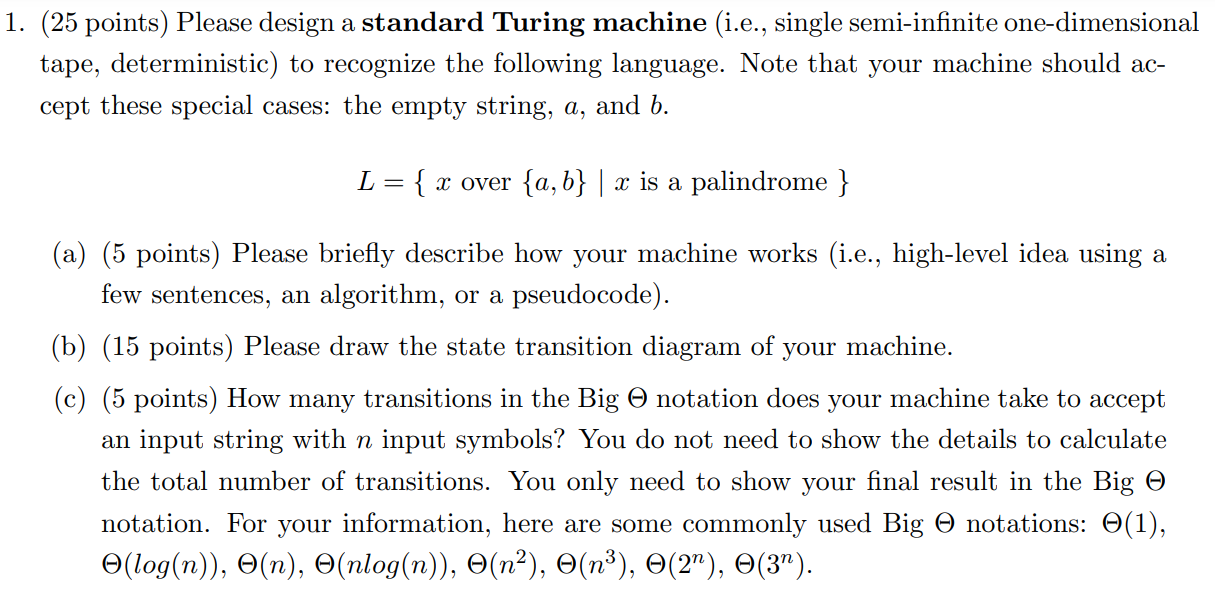 Solved (25 ﻿points) ﻿Please design a standard Turing machine | Chegg.com