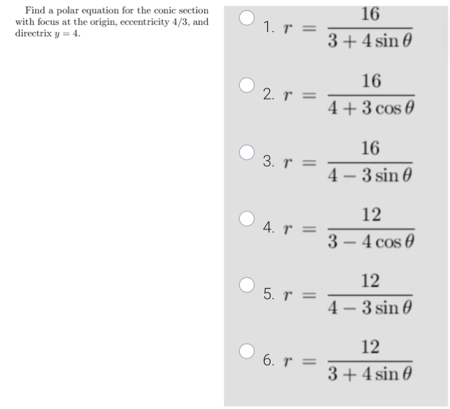 Solved Find a polar equation for the conic section with | Chegg.com