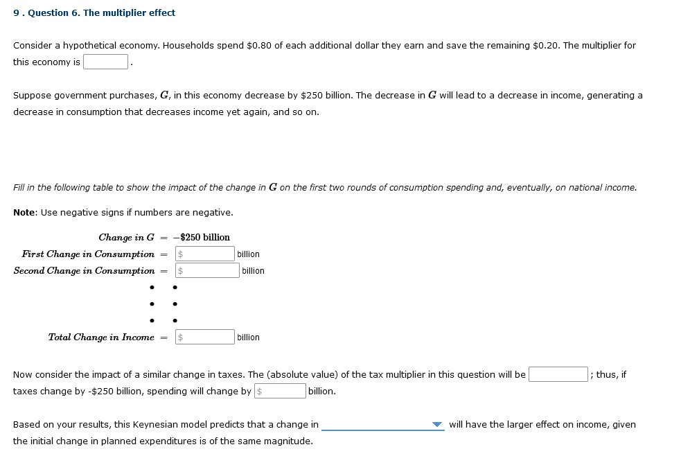 Solved 9. Question 6. The multiplier effect Consider a | Chegg.com