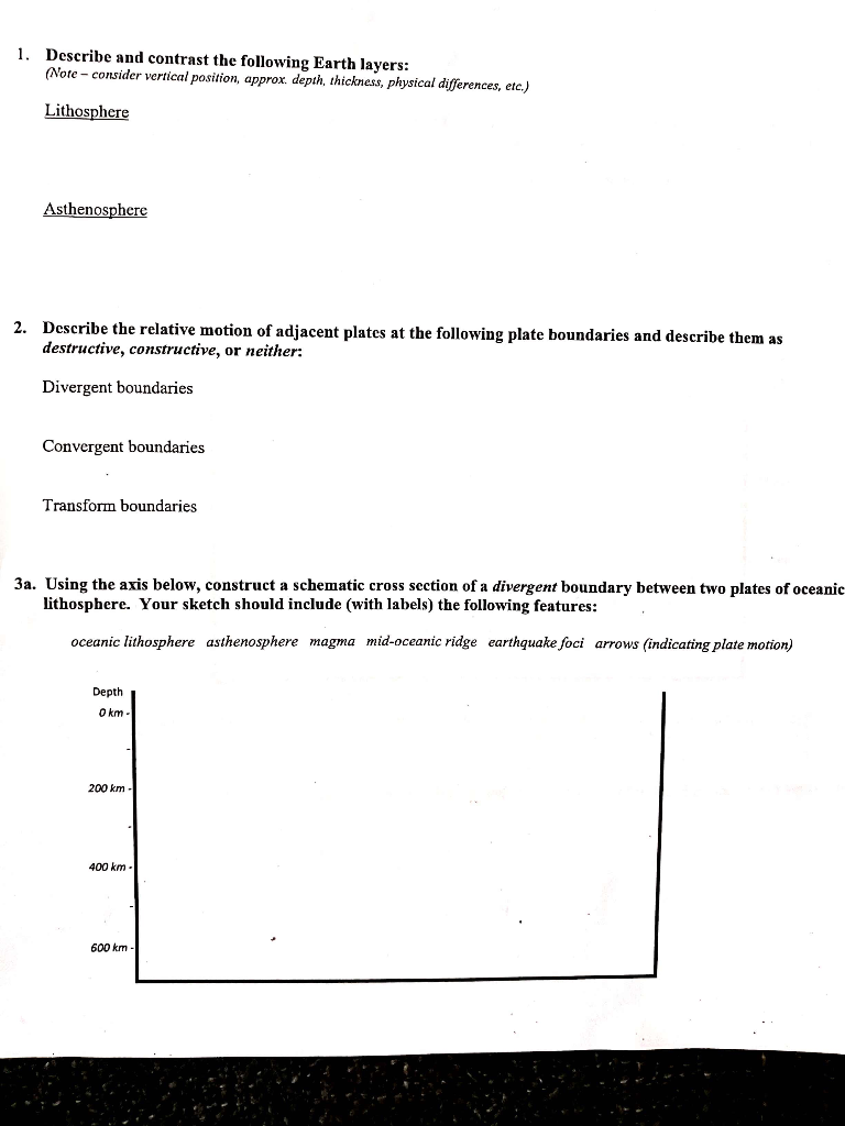 Solved 1. Describe and contrast the following Earth layers: | Chegg.com