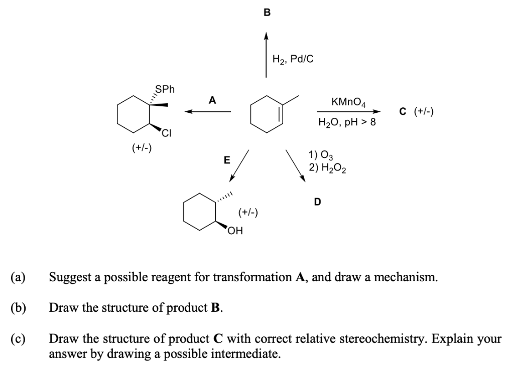 Solved H2, Pd/C SPh KMnO4 H20, pH> 8 Cl 1)03 2) H202 он (a) | Chegg.com