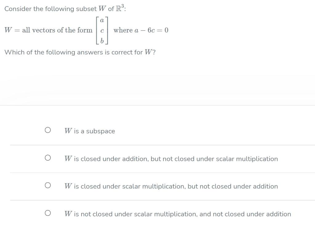 Solved Consider the following subset W of R3: a W all | Chegg.com