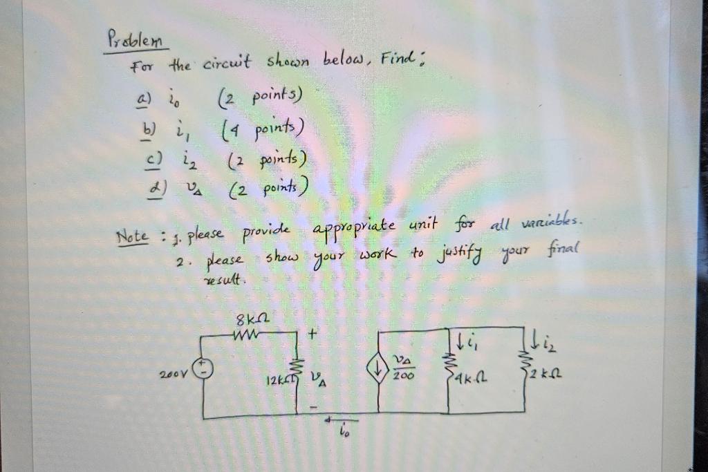 Solved Problem For the circuit shown below, Find: a) io (2 | Chegg.com