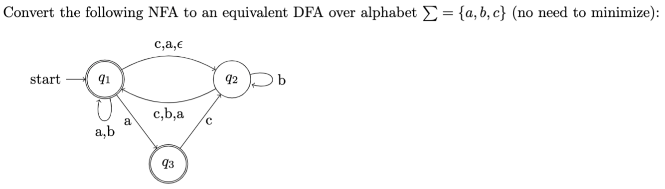 Solved Convert the following NFA to an equivalent DFA over | Chegg.com