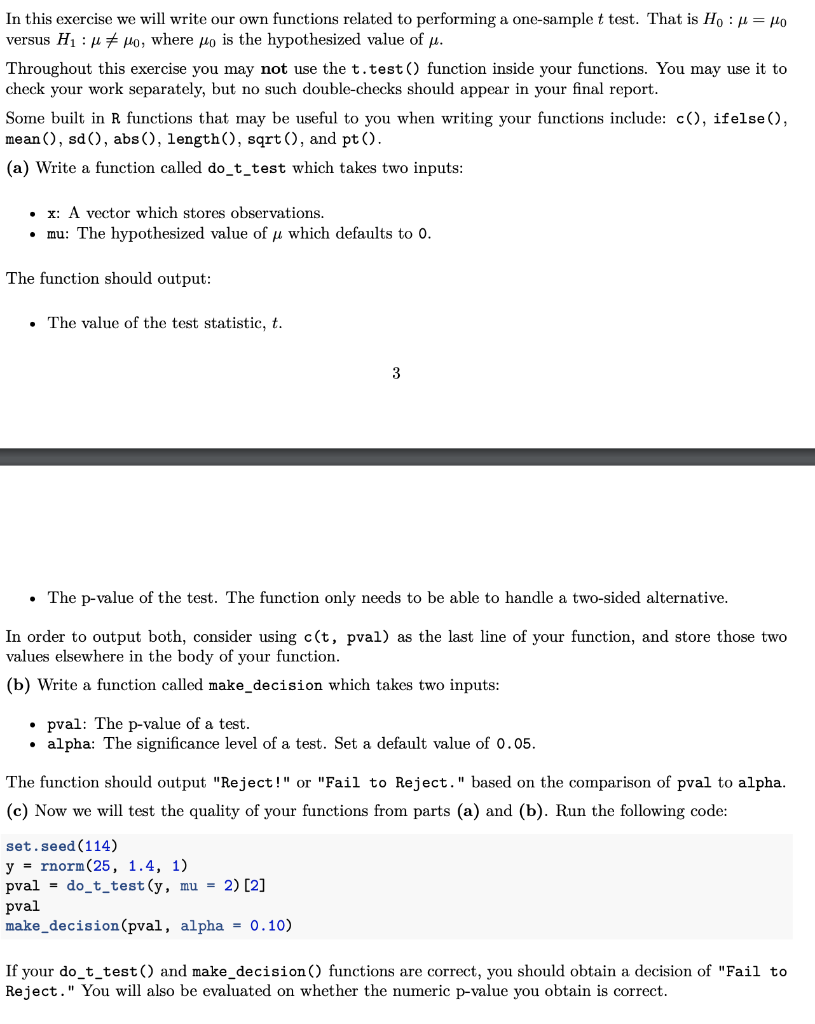 Solved In this exercise we will write our own functions | Chegg.com
