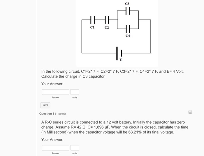 Solved C3 C1 C2 C4 In the following circuit, C1-2 7 F, C2-2* | Chegg.com