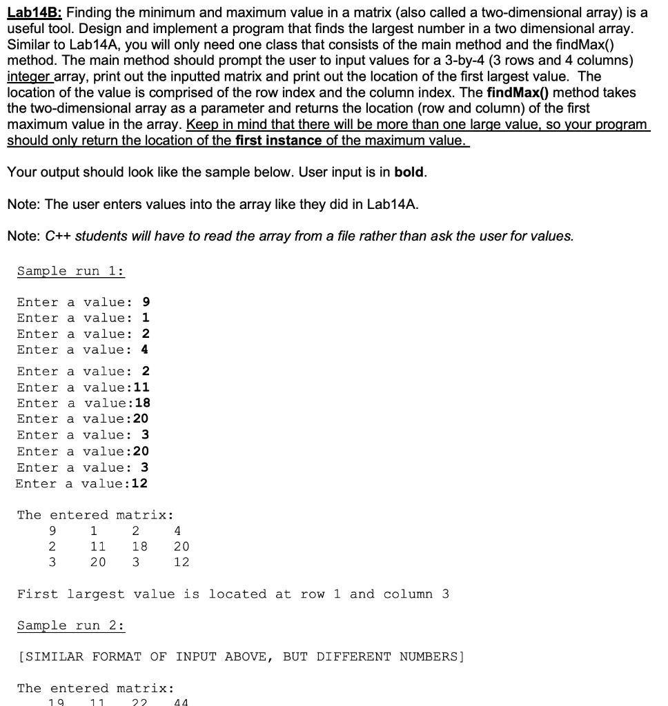 Solved Lab14B: Finding the minimum and maximum value in a | Chegg.com
